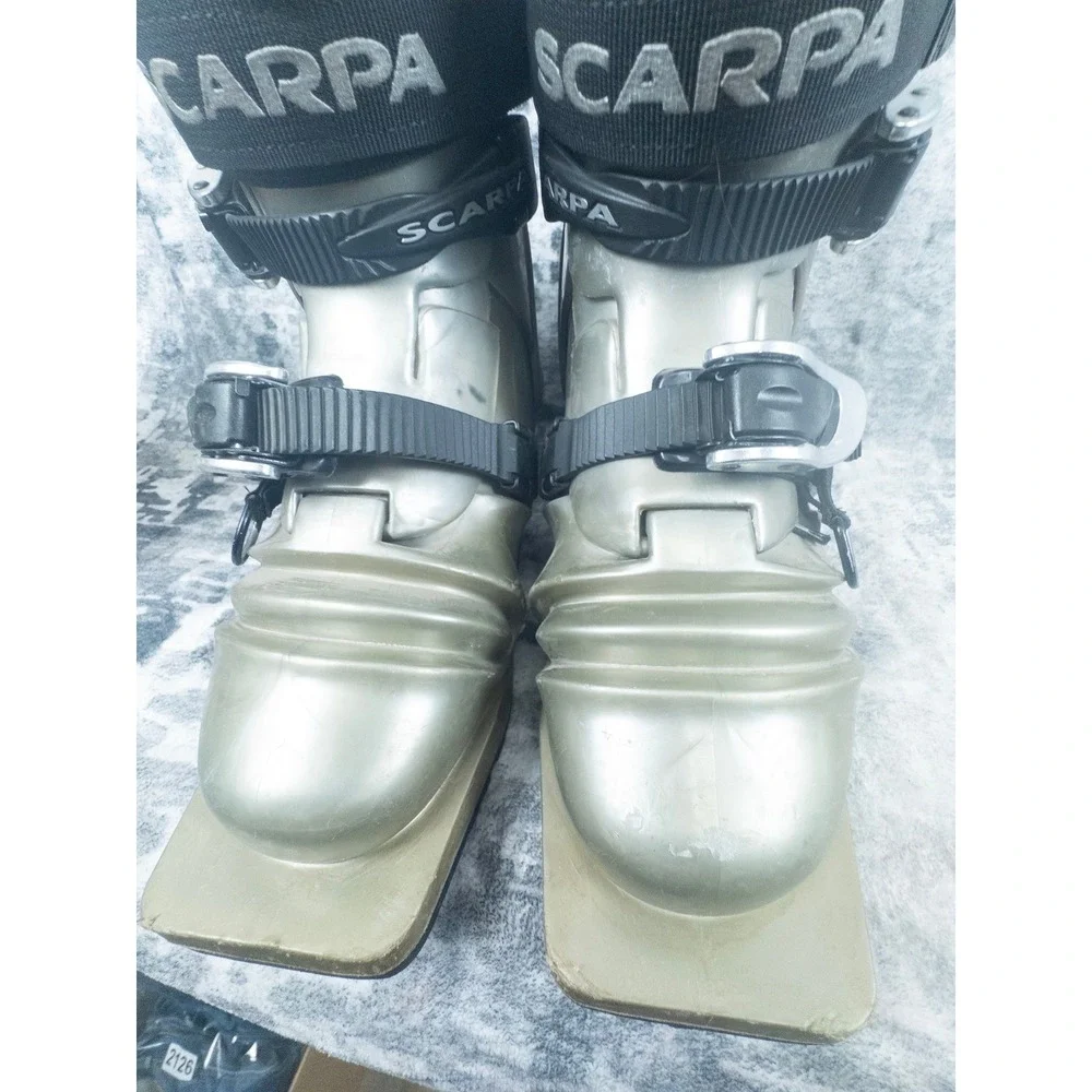 Scarpa | Shoes | Vtg Scarpa T3 Telemark Ski Boots Womens 55 Silver 75mm ...